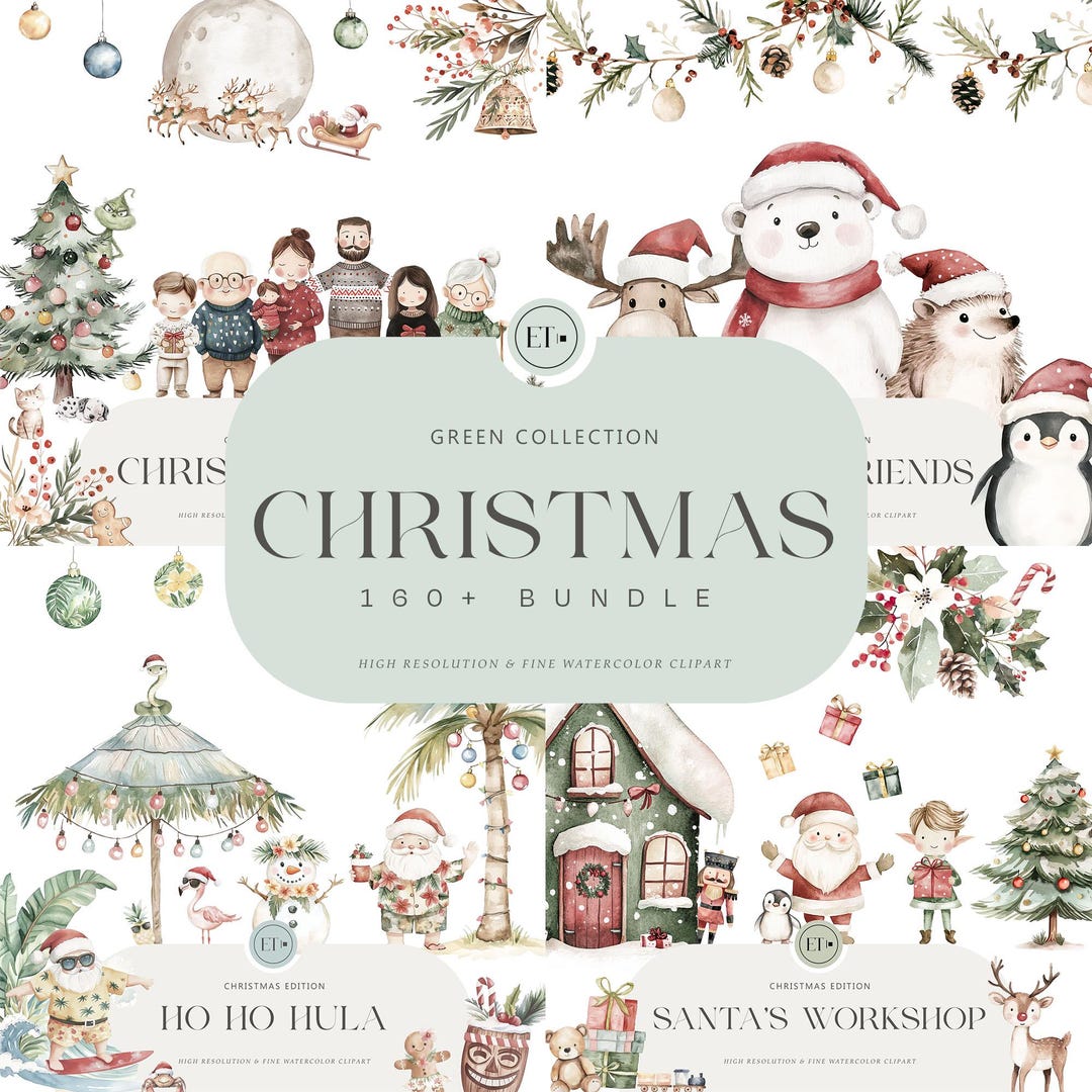 Cute Christmas Clipart Bundle - Festive Clipart - Cute Santa Clipart ...