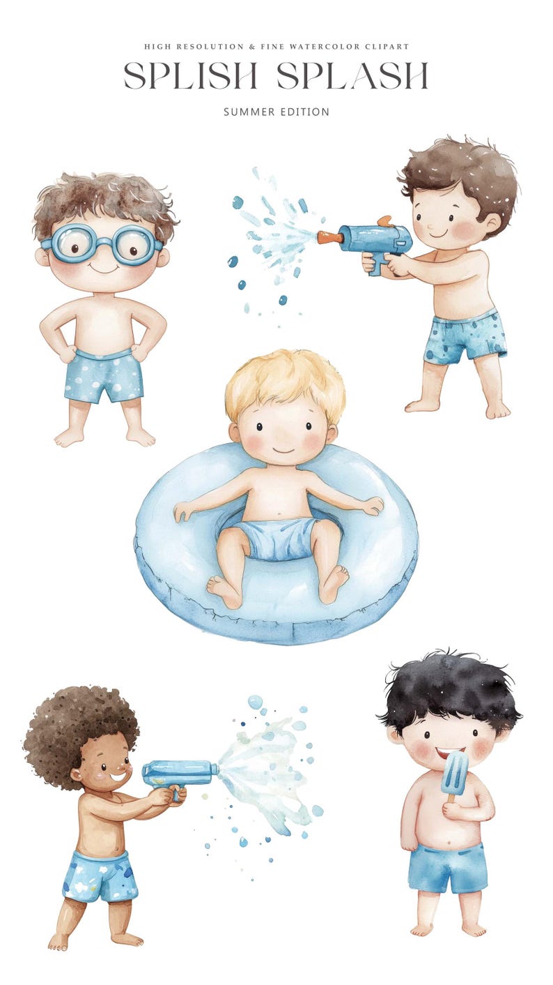 Pool Party Watercolor Clipart: Summer Kids, Nursery (commercial License ...