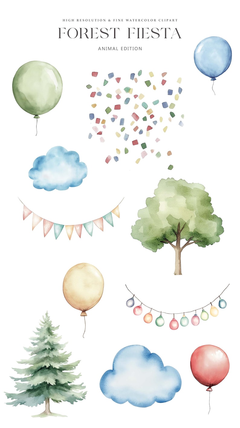 Cute Woodland Animals Party, Birthday Party Graphics, Watercolor ...