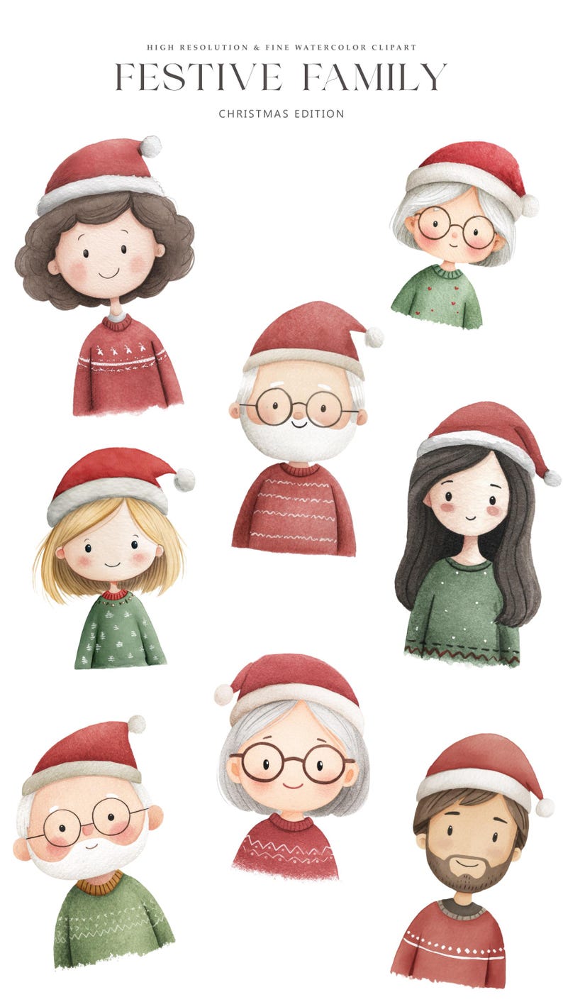 Festive Family Christmas Clipart - People in Santa Hats – Holiday ...