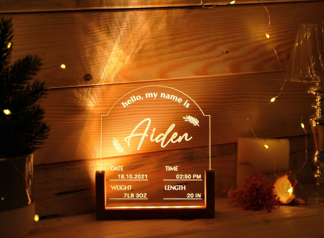 Custom Birth Announcement Sign LED Night Light - Baby Birth Stats ...