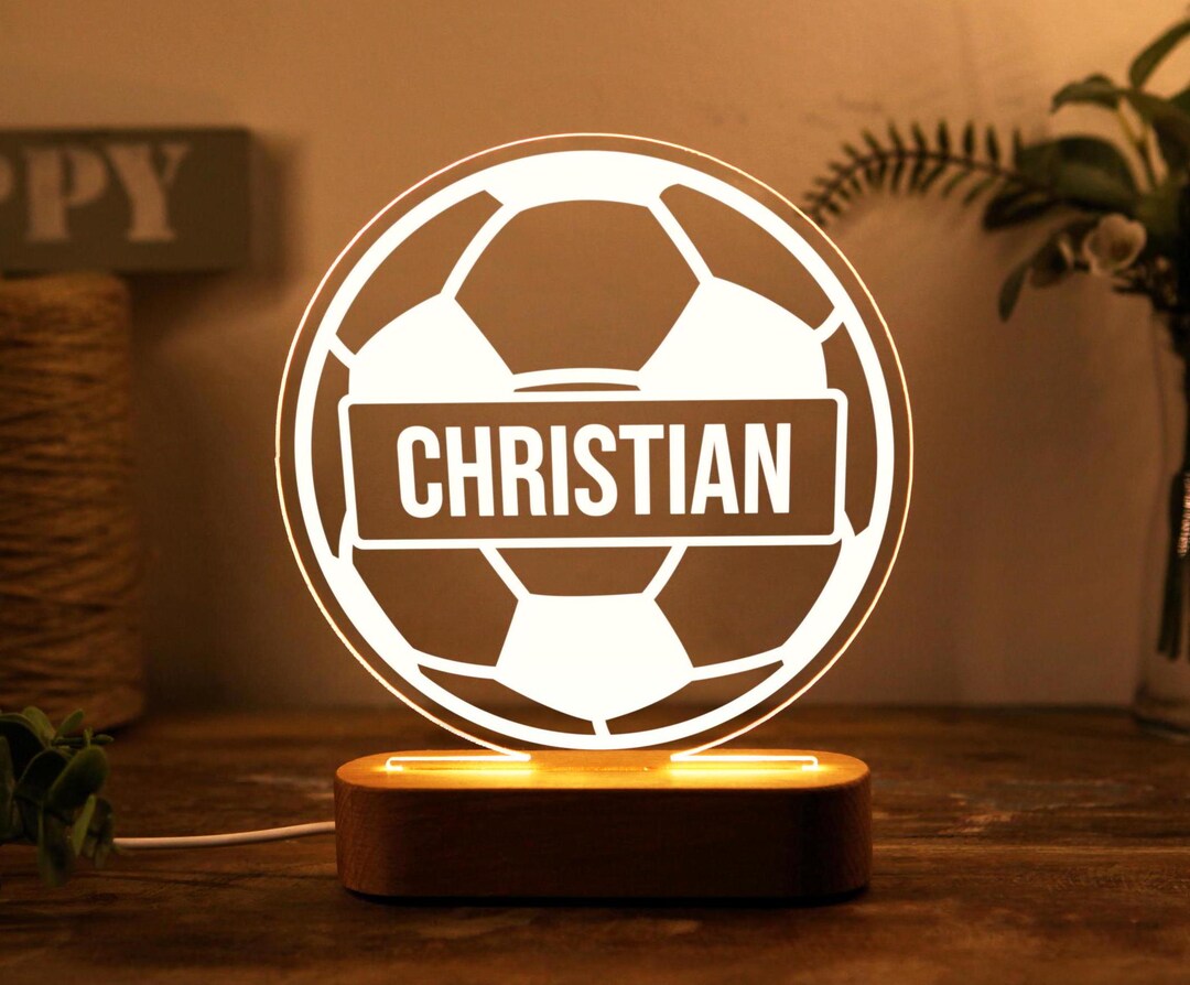 Personalised LED Football Lamp - Boys Bedroom Nursery Light - Football ...