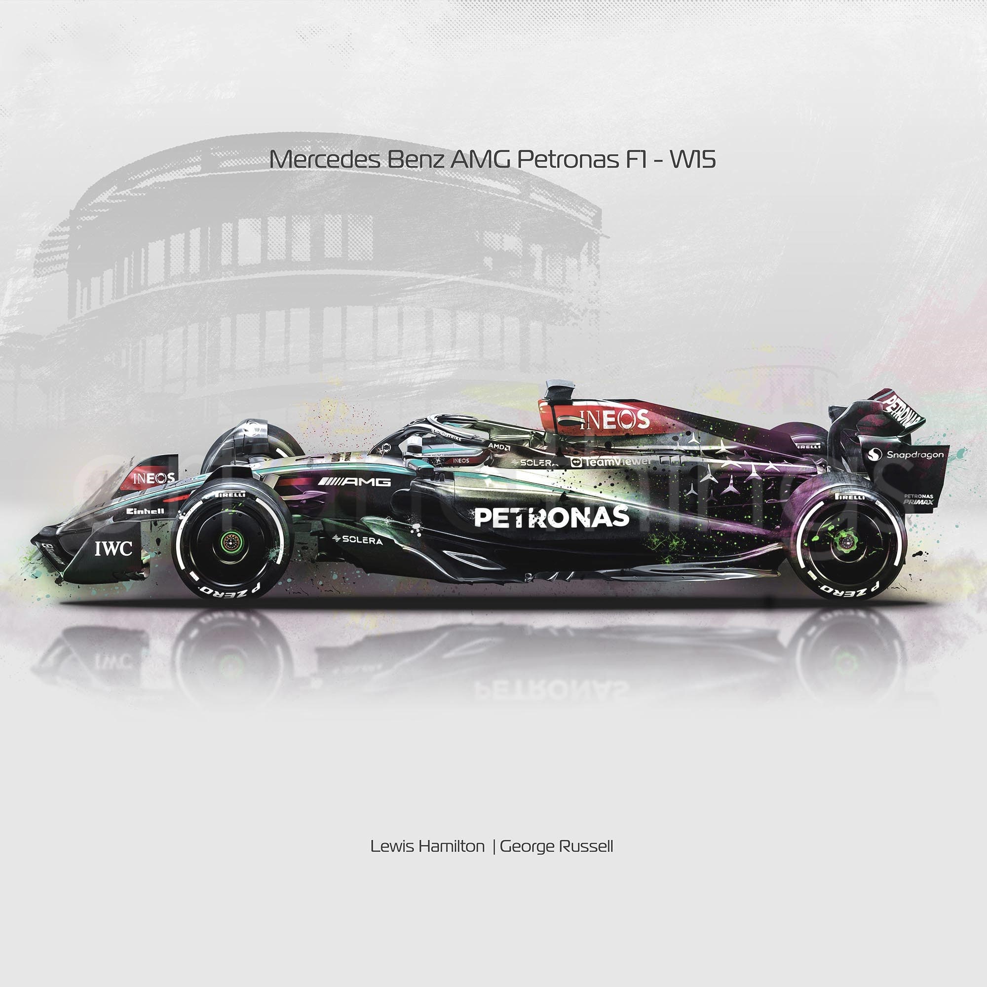 Mercedes F1 Car Poster 2024 W15 Lewis Hamilton George Russell Side Wall Art Mercedes AMG F1 ...