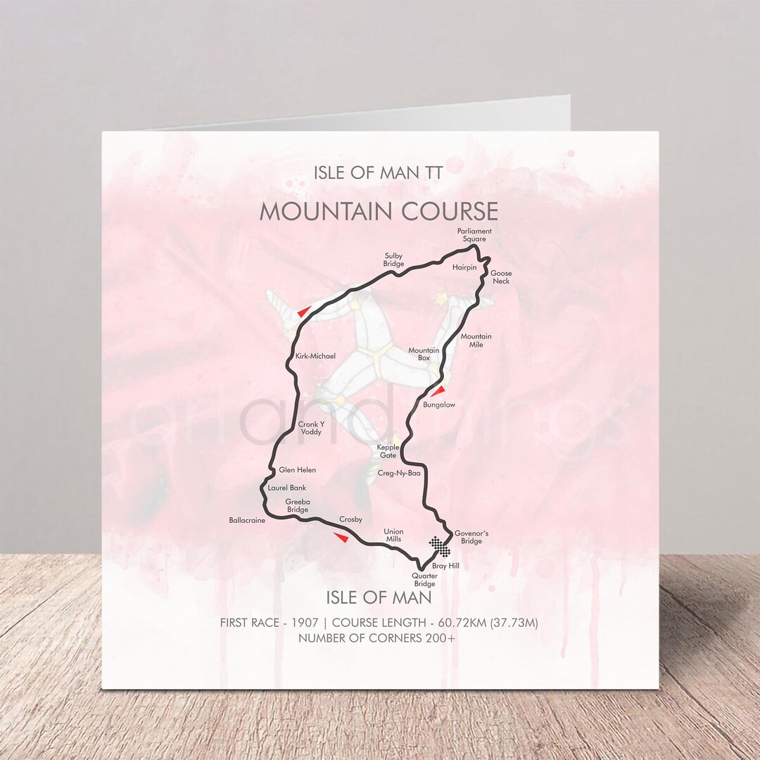 Isle of Man TT Mountain Course Map Track Motorbike Superbike Greetings ...