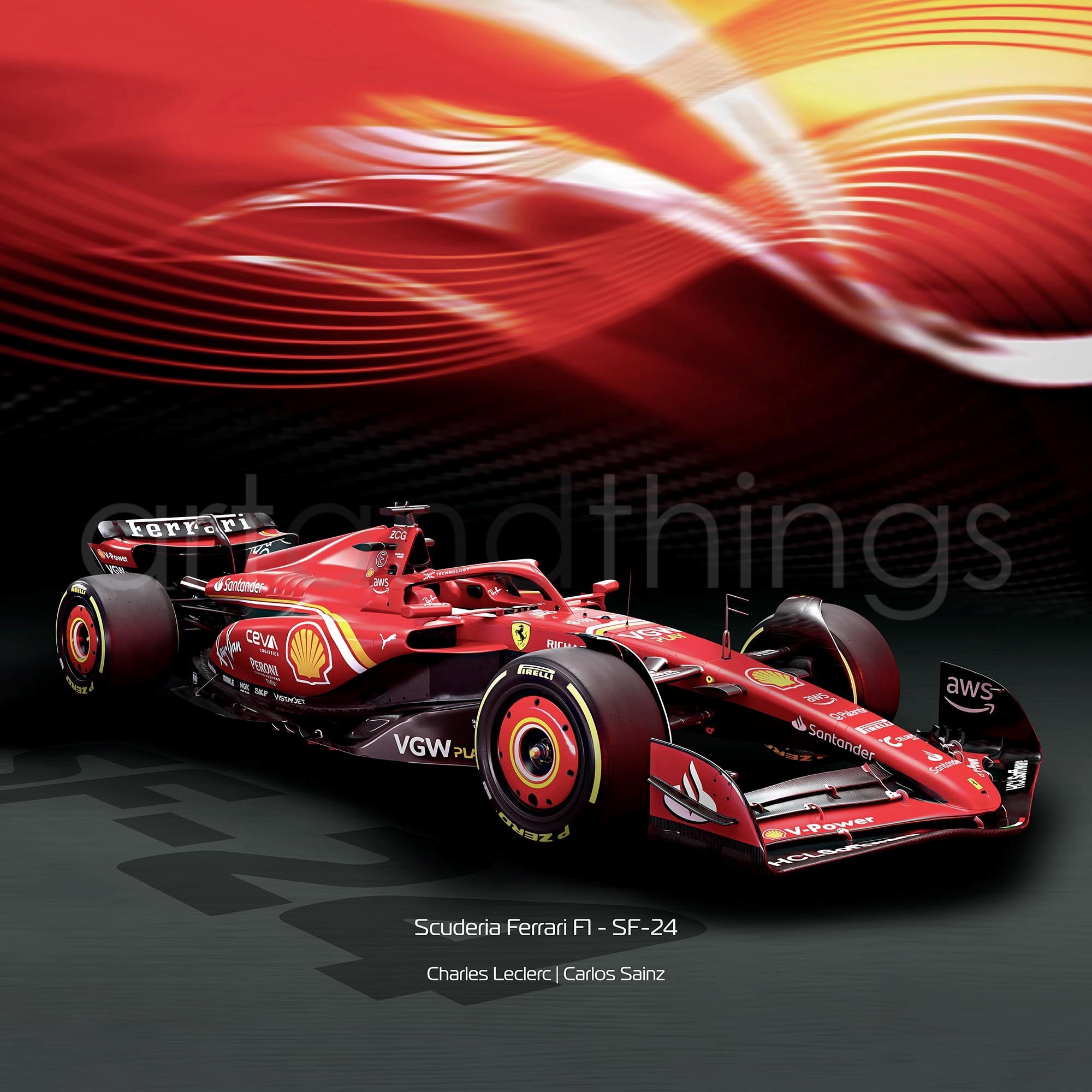 Ferrari F1 Car Poster 2024 SF-24 Charles Leclerc Carlos Sainz Wall Art ...