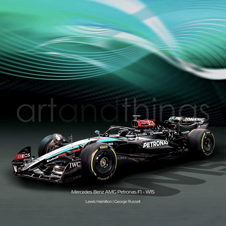 Mercedes F1 Car Poster 2024 W15 Lewis Hamilton George Russell Wall Art Mercedes AMG F1 Formula ...