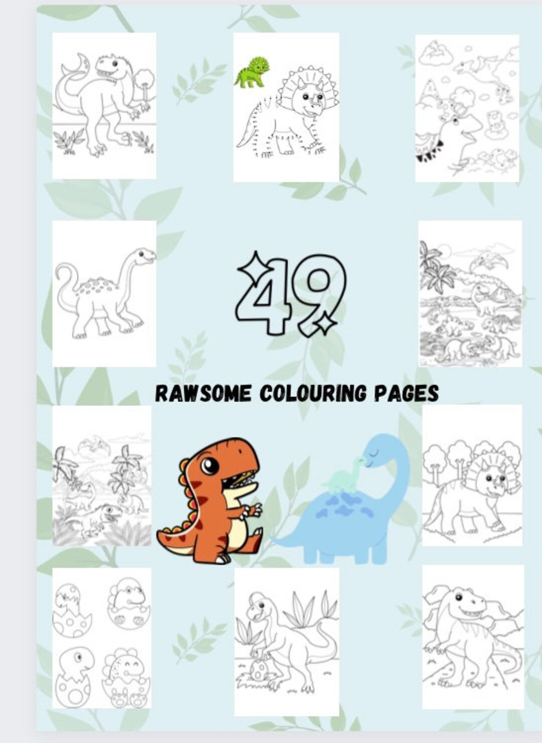 49 Rawsome Dinosaur Colouring Pages - Etsy