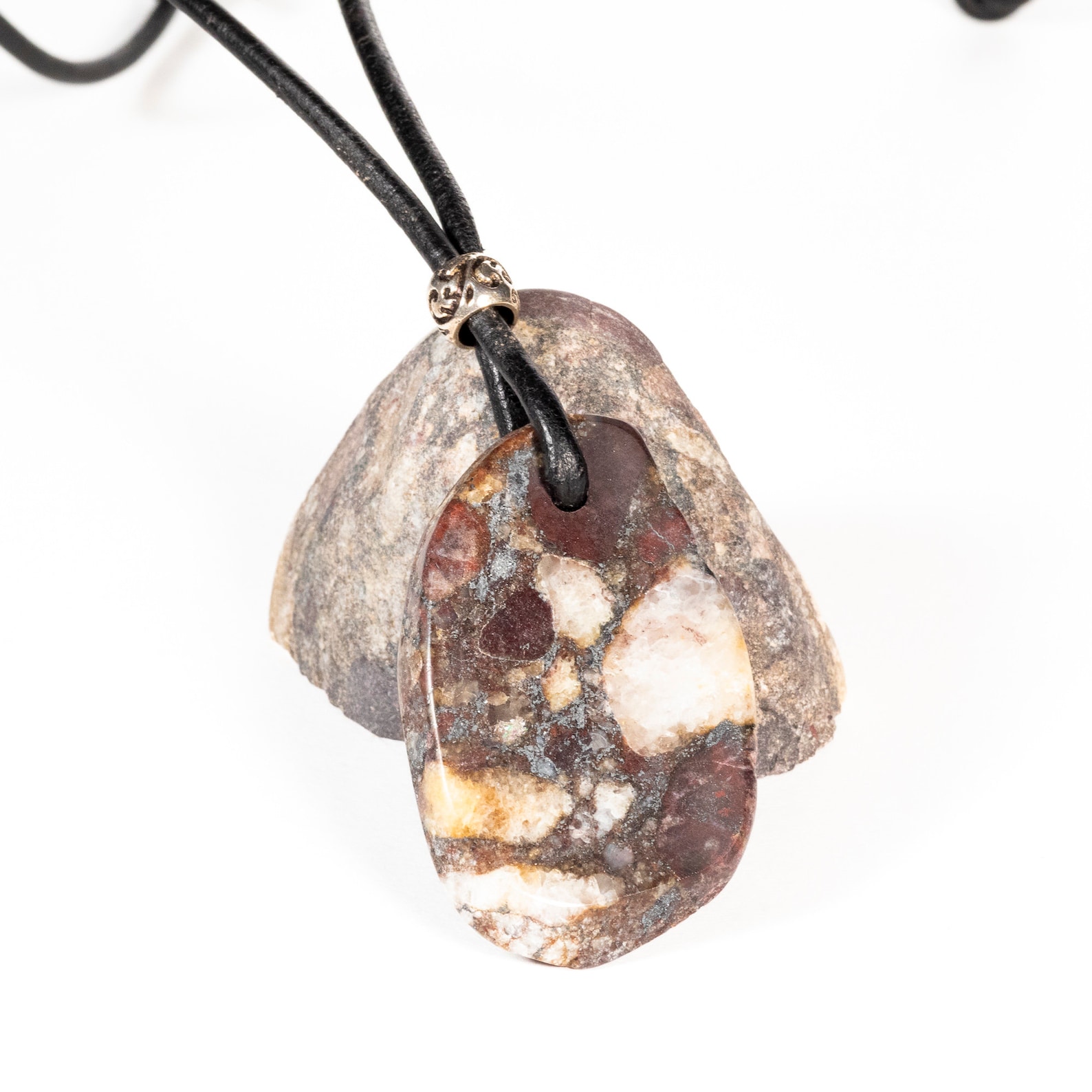 Mens Stone Leather Necklace, Multi Gem Conglomerate, Stone Necklace for ...