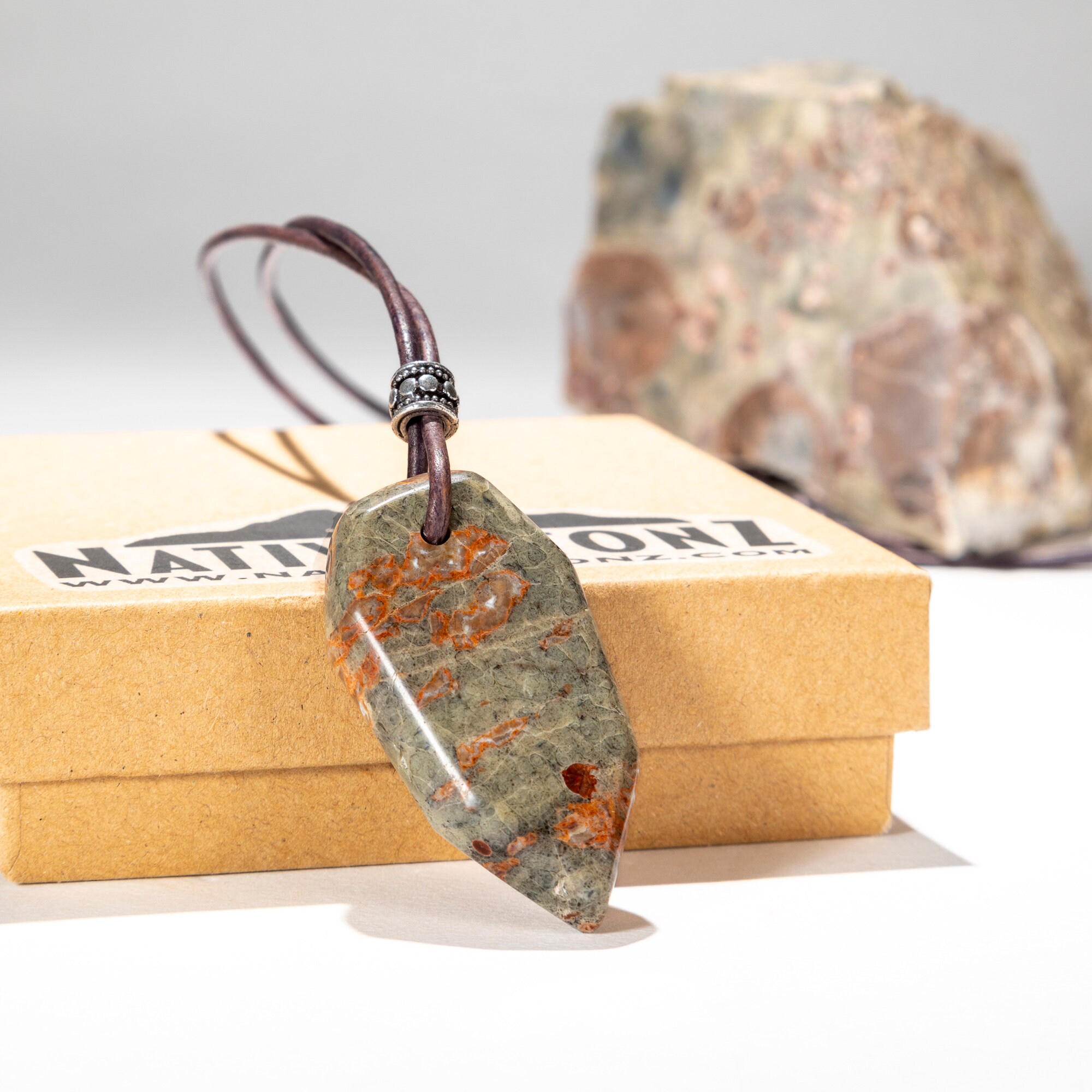 Brecciate Rainforest Jasper: Healing Energy Pendant on Leather Cord ...