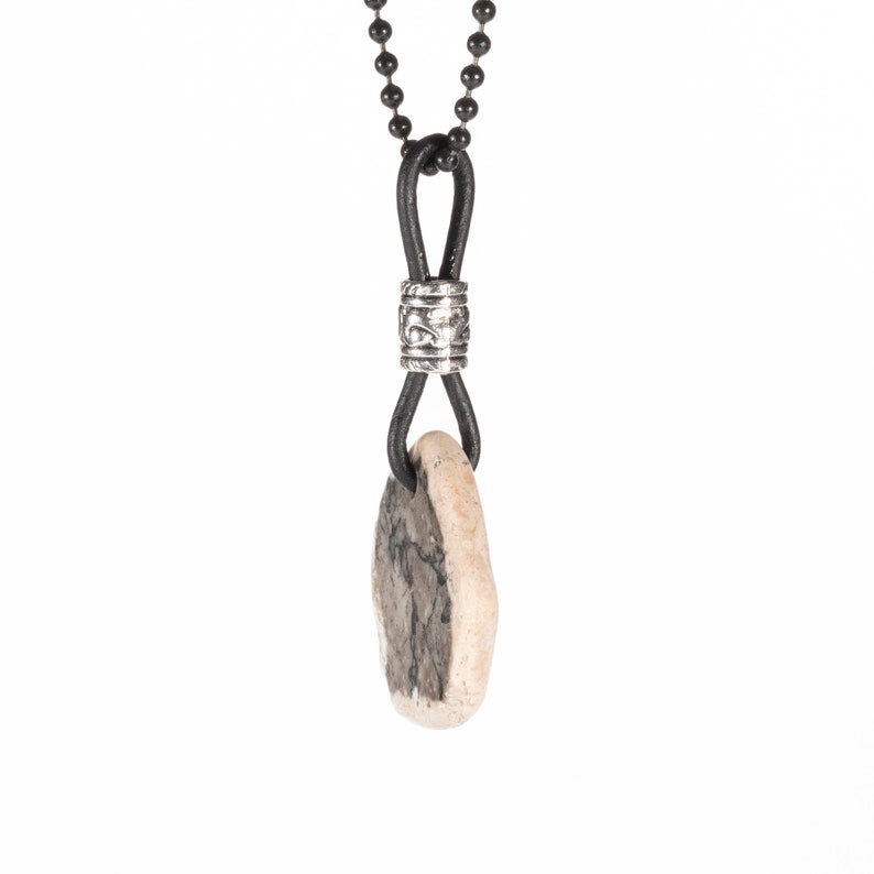 Black and White Common Opal Stone Pendant Necklace With Leather and ...