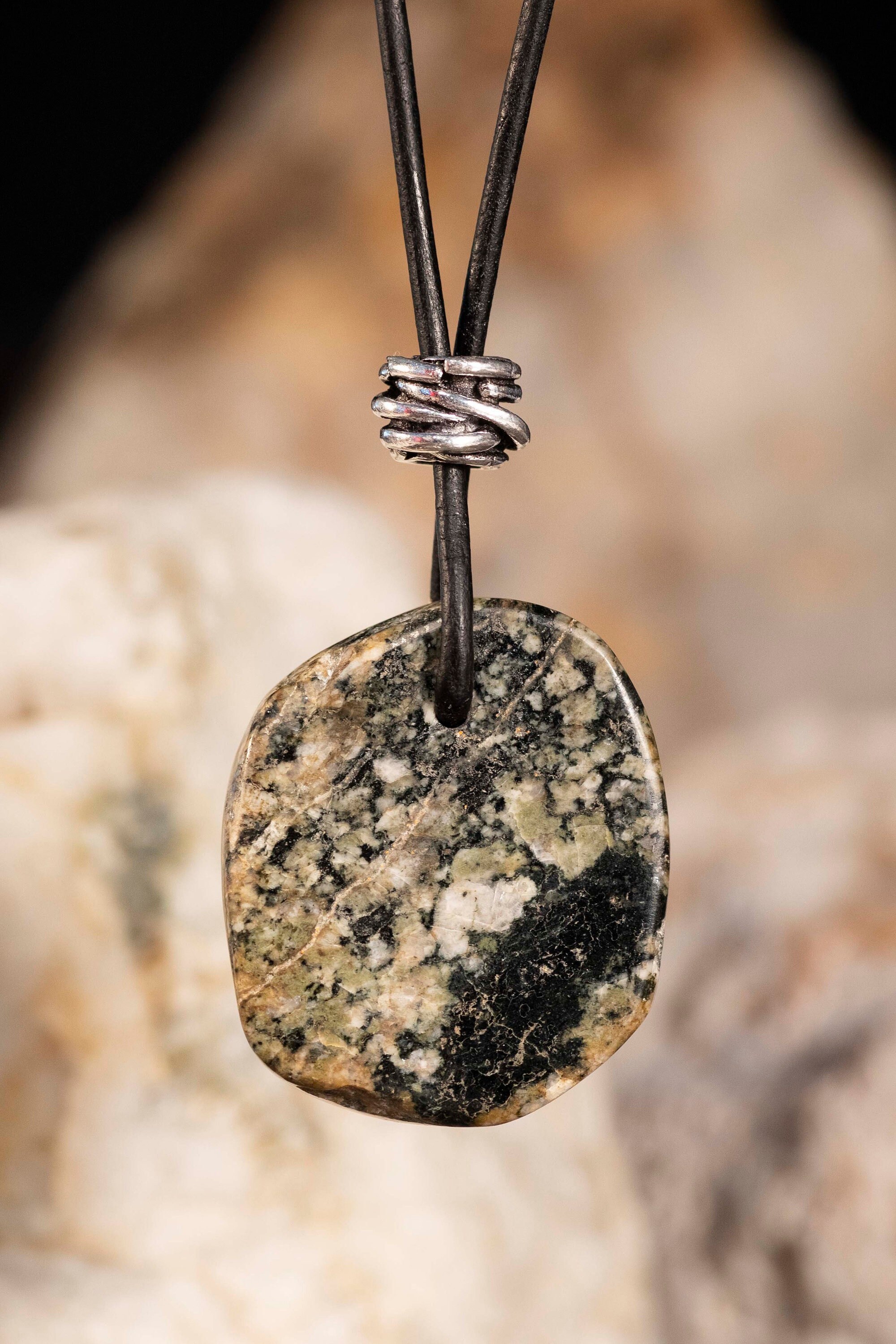 Gabbro Granite Diorite ? Black Green Beige Energy Stone Pendant on 16 ...