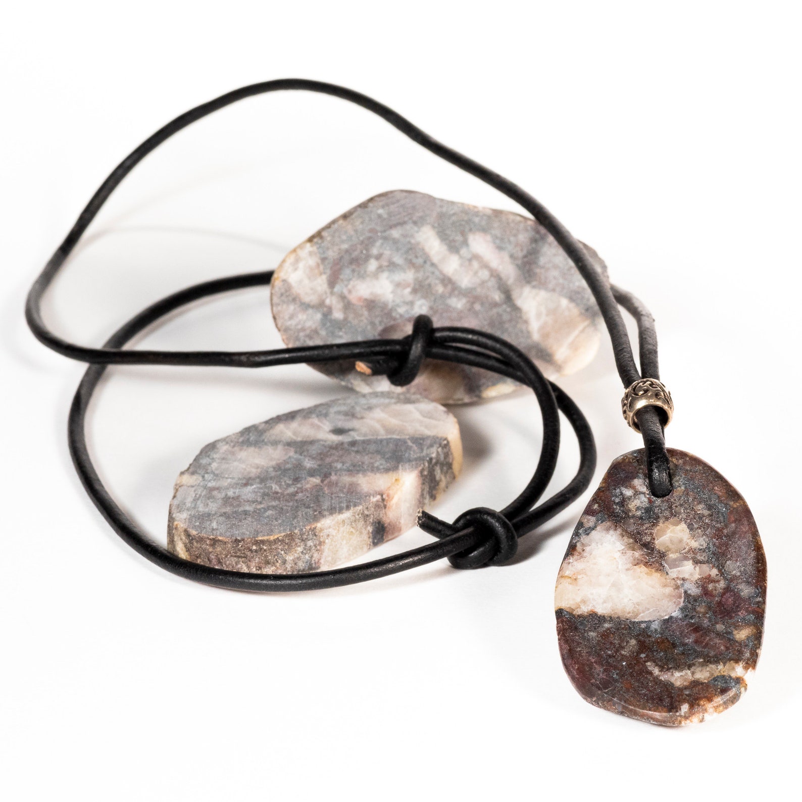 Mens Stone Leather Necklace, Multi Gem Conglomerate, Stone Necklace for ...