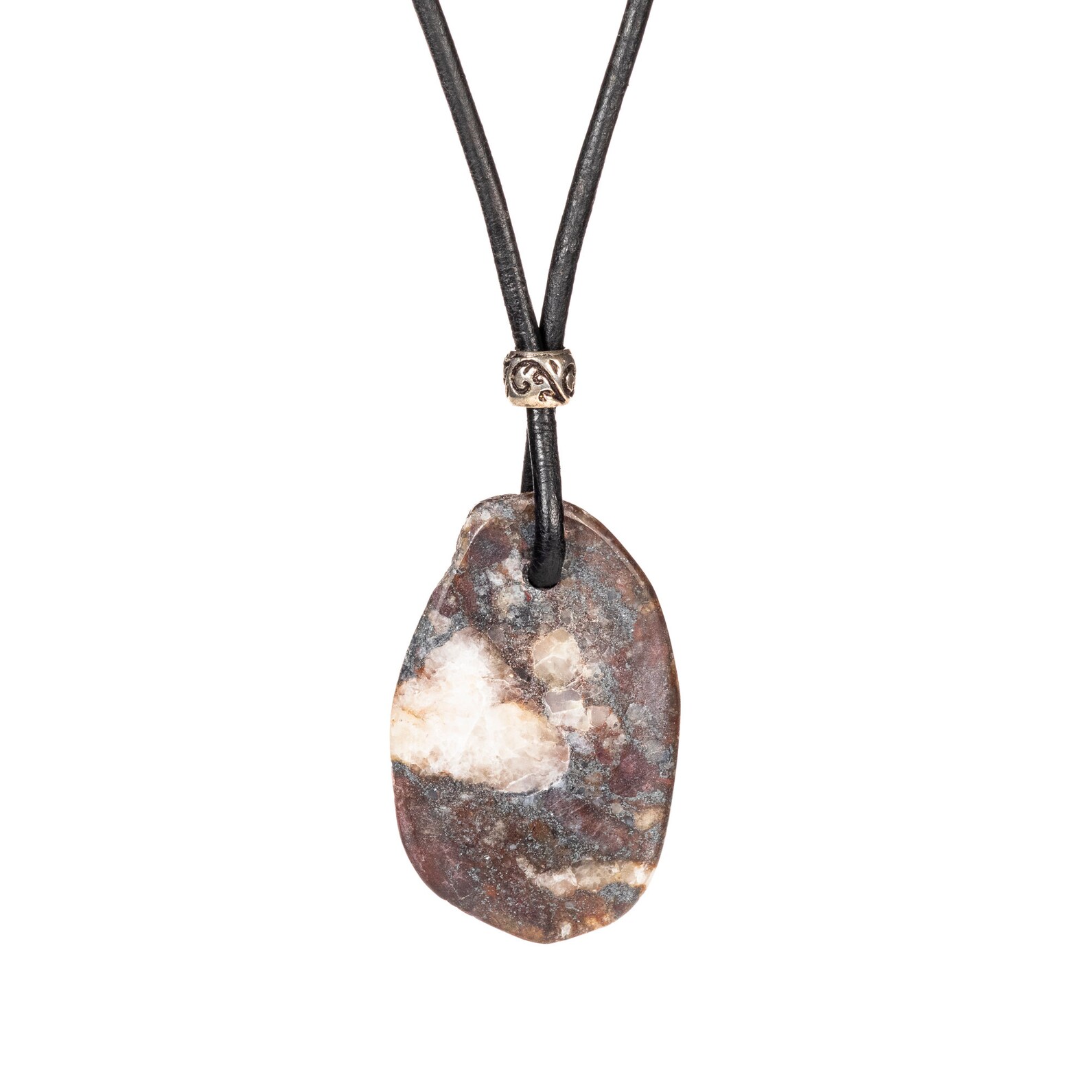 Mens Stone Leather Necklace, Multi Gem Conglomerate, Stone Necklace for ...