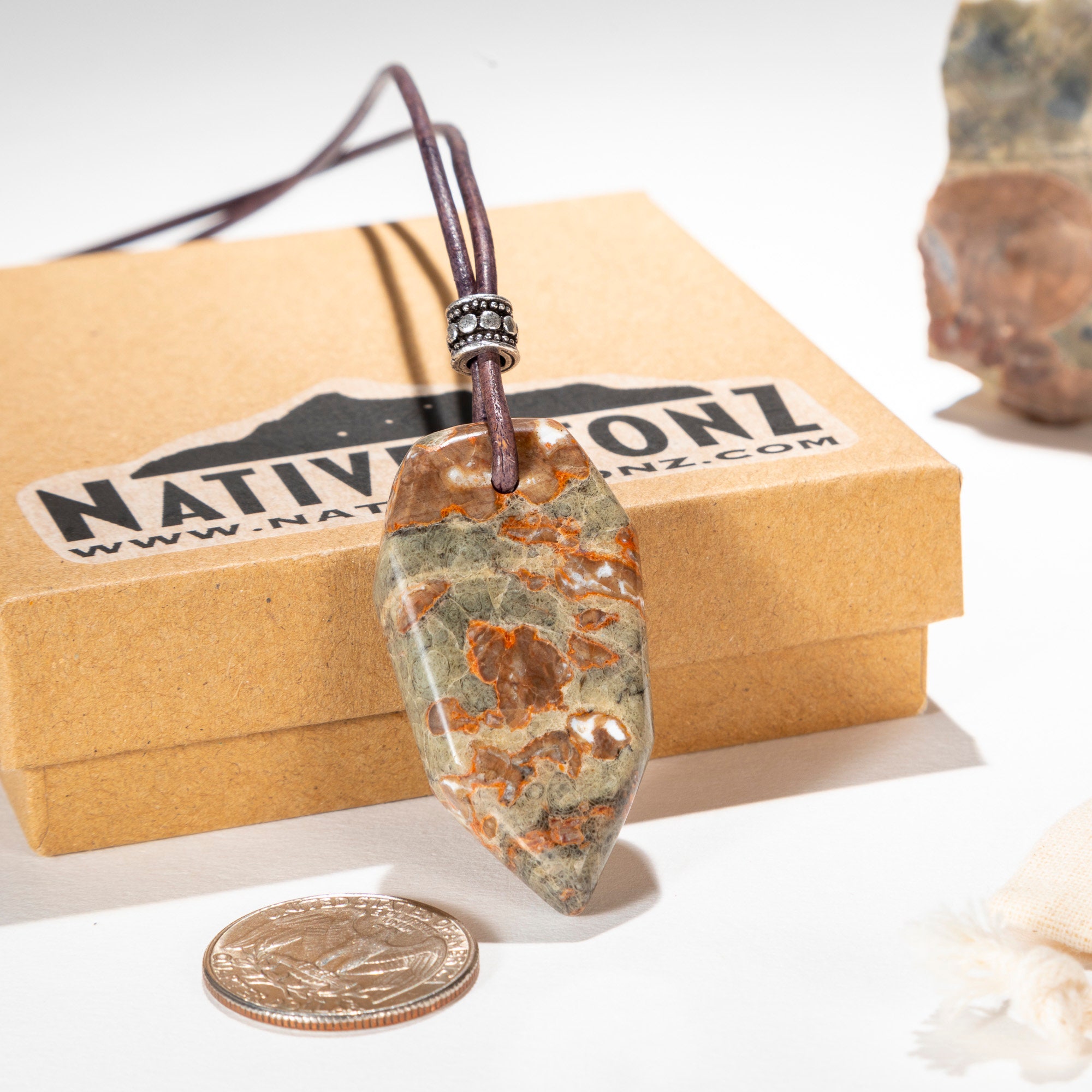 Brecciate Rainforest Jasper: Healing Energy Pendant on Leather Cord ...