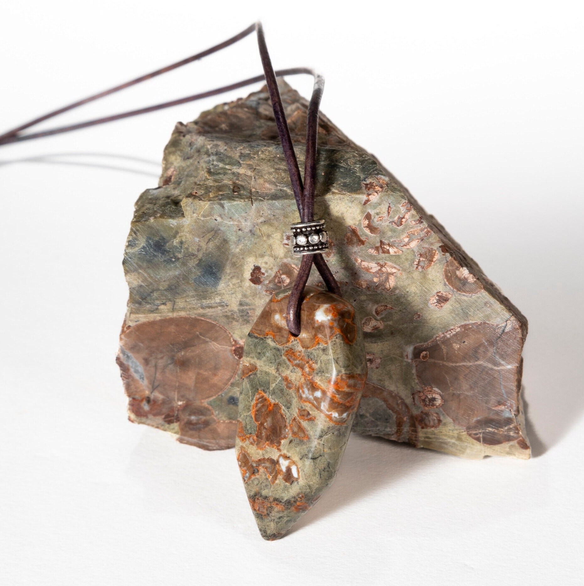 Brecciate Rainforest Jasper: Healing Energy Pendant on Leather Cord ...