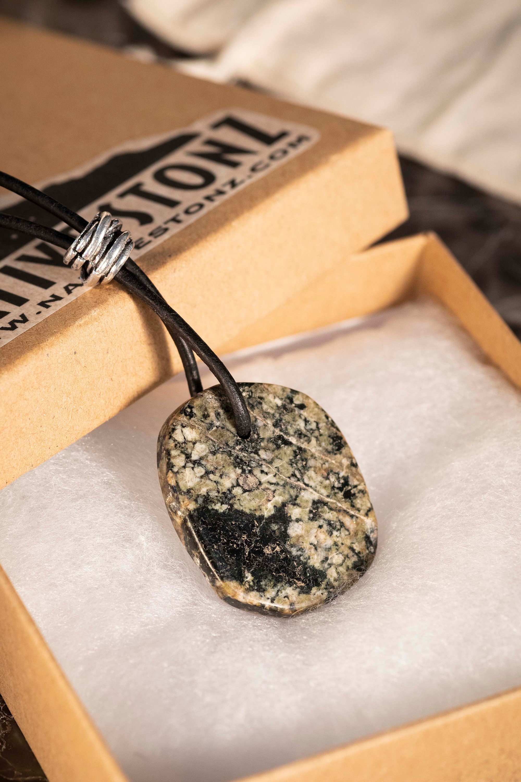 Gabbro Granite Diorite ? Black Green Beige Energy Stone Pendant on 16 ...