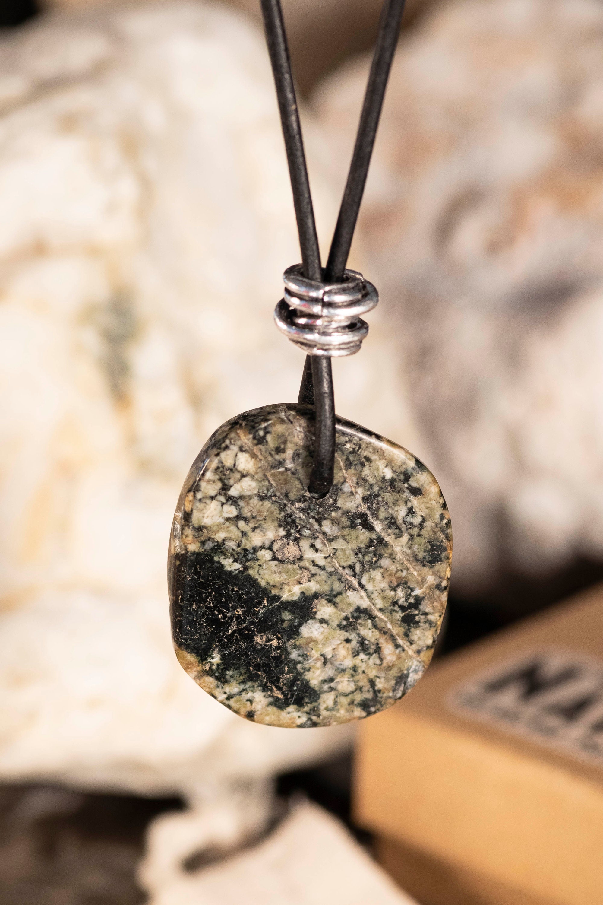Gabbro Granite Diorite ? Black Green Beige Energy Stone Pendant on 16 ...