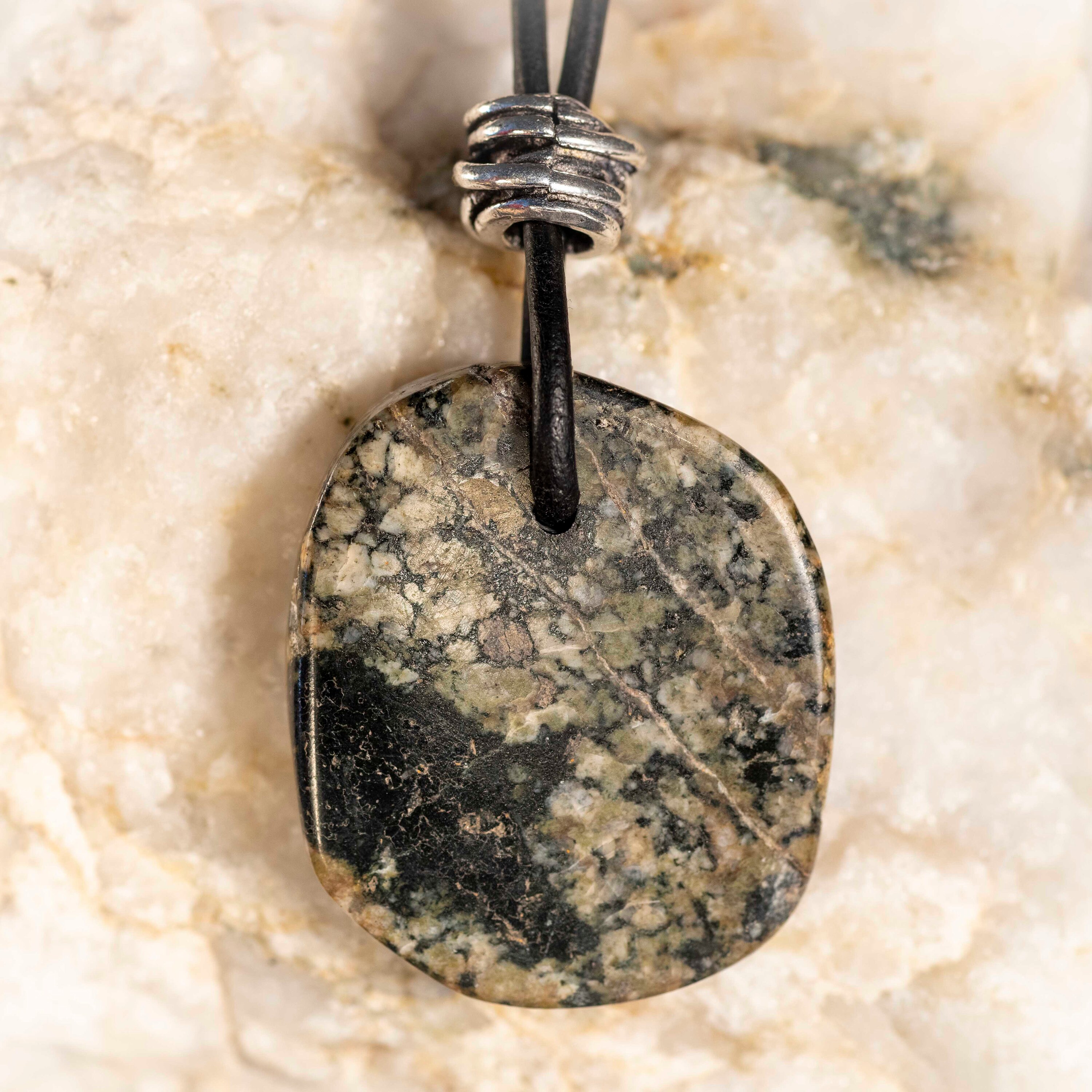 Gabbro Granite Diorite ? Black Green Beige Energy Stone Pendant on 16 ...