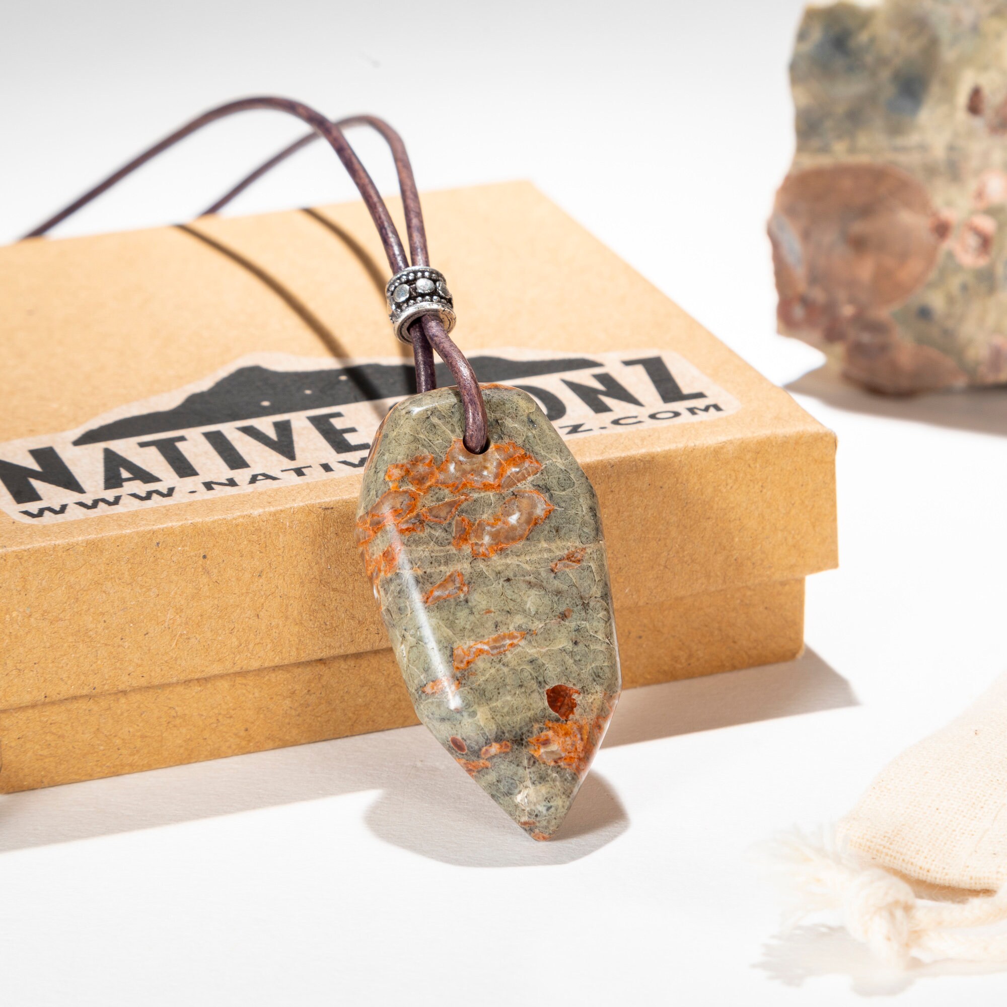 Brecciate Rainforest Jasper: Healing Energy Pendant on Leather Cord ...