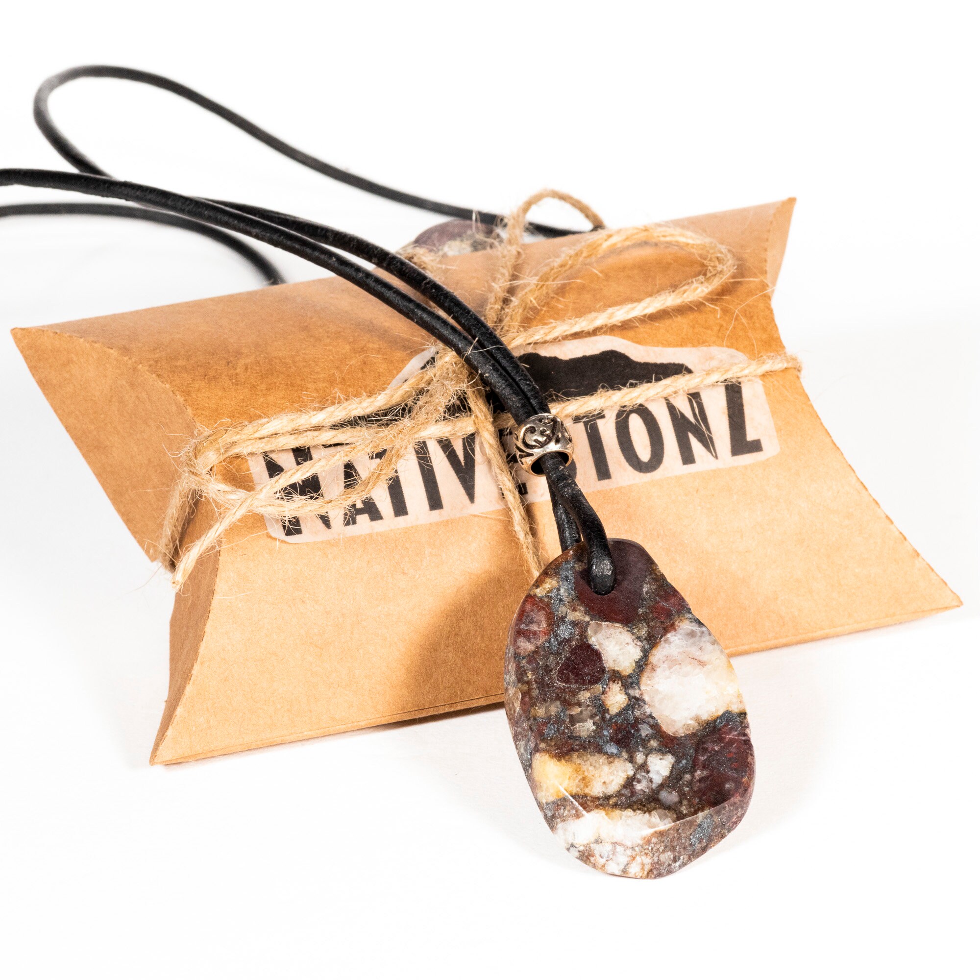 Mens Stone Leather Necklace, Multi Gem Conglomerate, Stone Necklace for ...