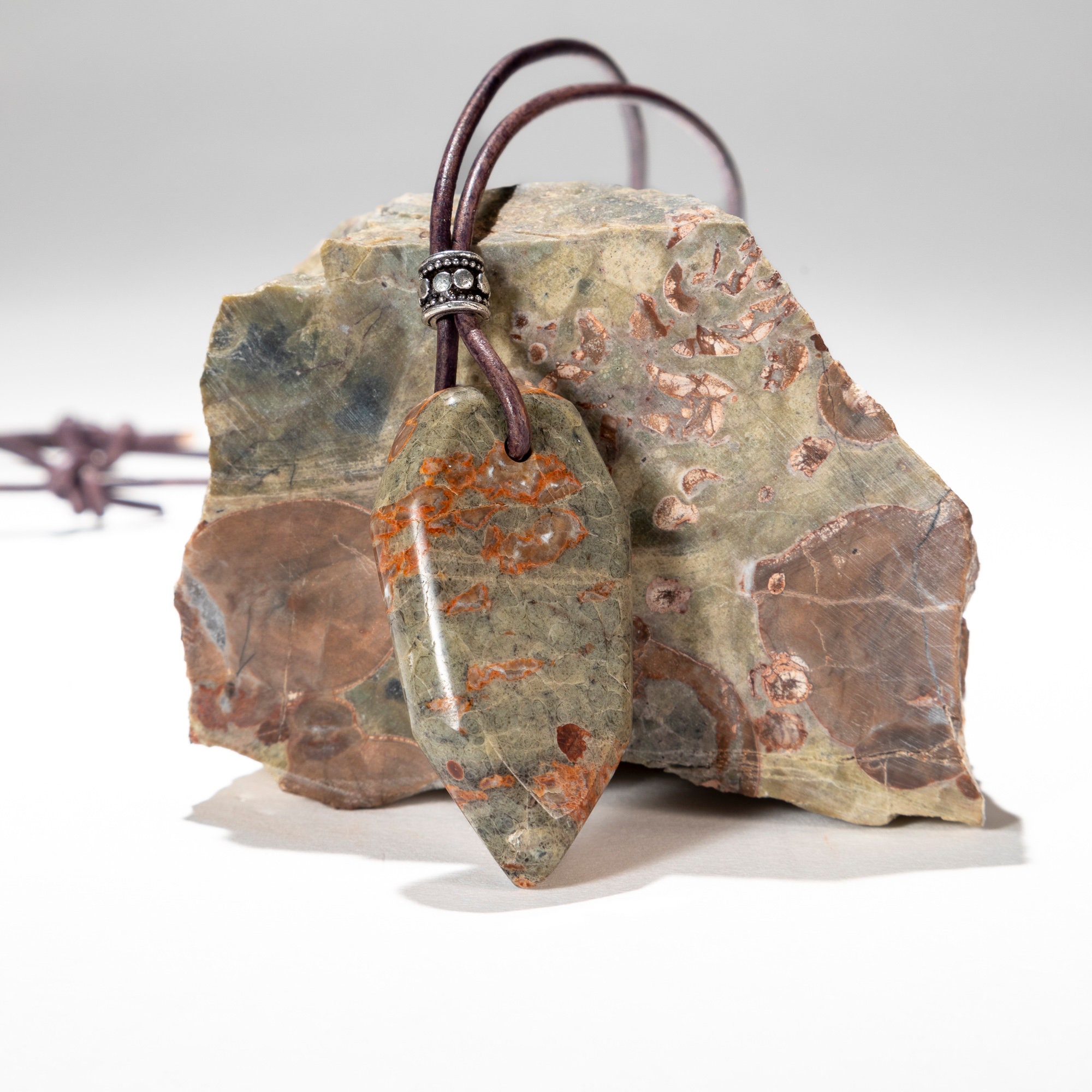 Brecciate Rainforest Jasper: Healing Energy Pendant on Leather Cord ...