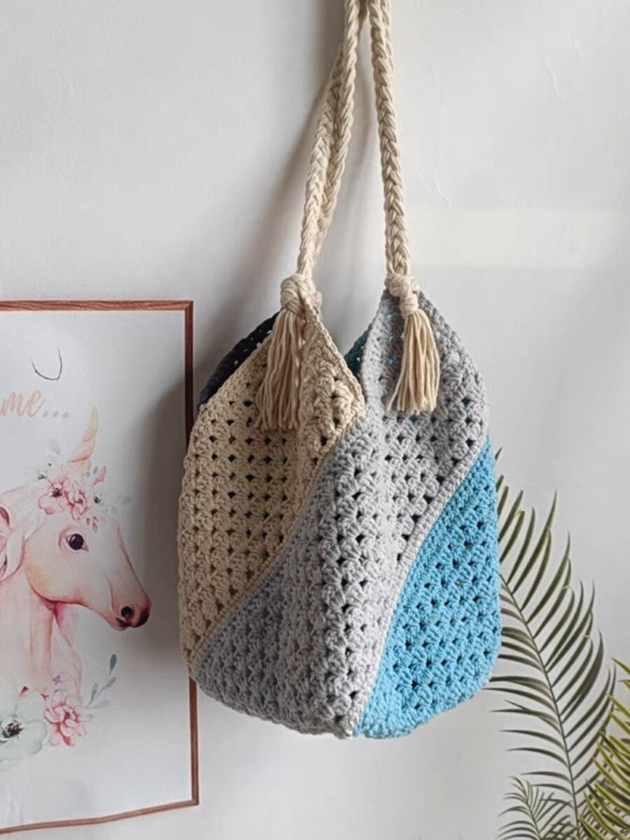 Crochet 4-color Blocked Shoulder Bag Pattern – Digital Tutorial (PDF ...