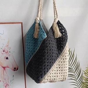Crochet 4-color Blocked Shoulder Bag Pattern – Digital Tutorial (PDF ...