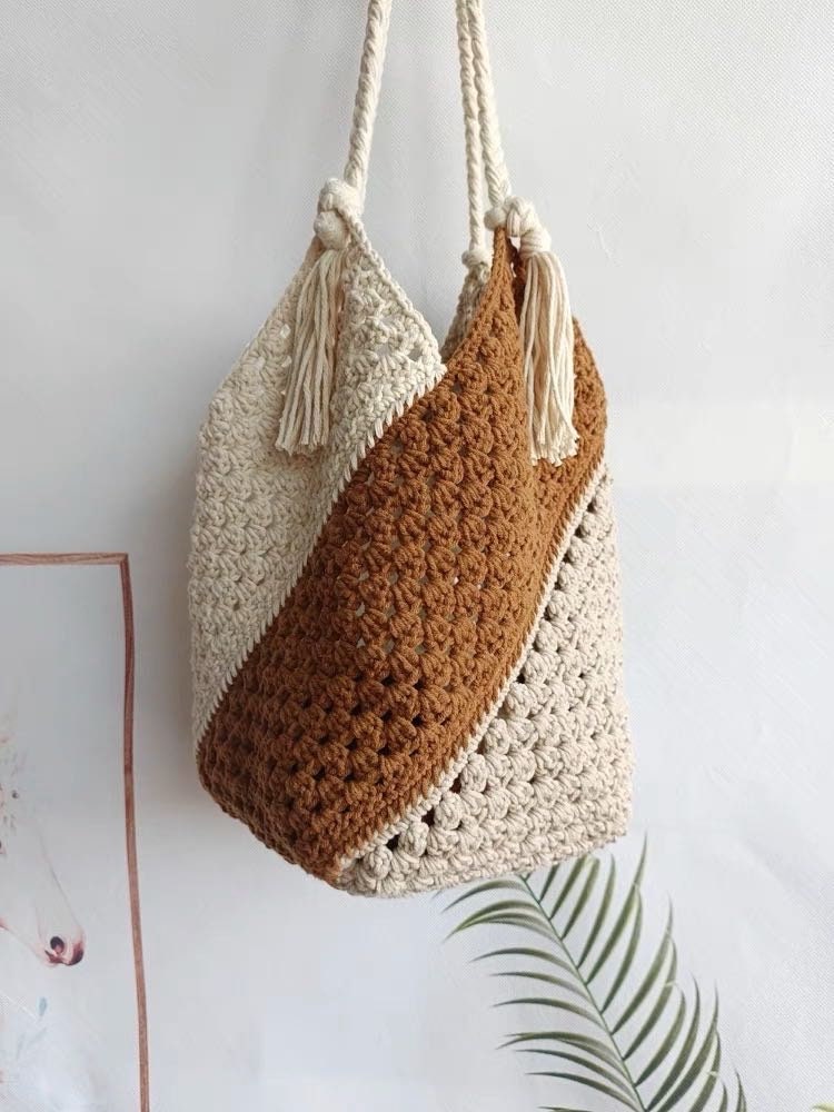 Crochet 4-color Blocked Shoulder Bag Pattern – Digital Tutorial (PDF ...