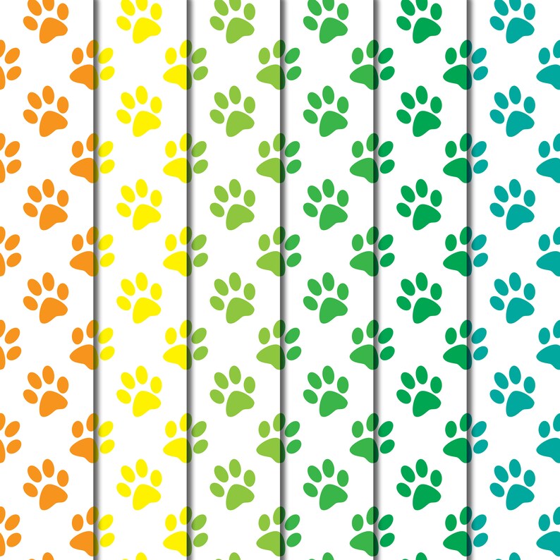 Pastel and Bold Color Paw Print Digital Paper, Background, Wrapping ...