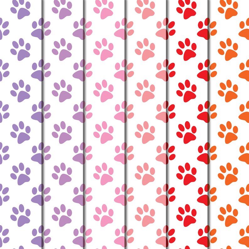 Pastel and Bold Color Paw Print Digital Paper, Background, Wrapping ...