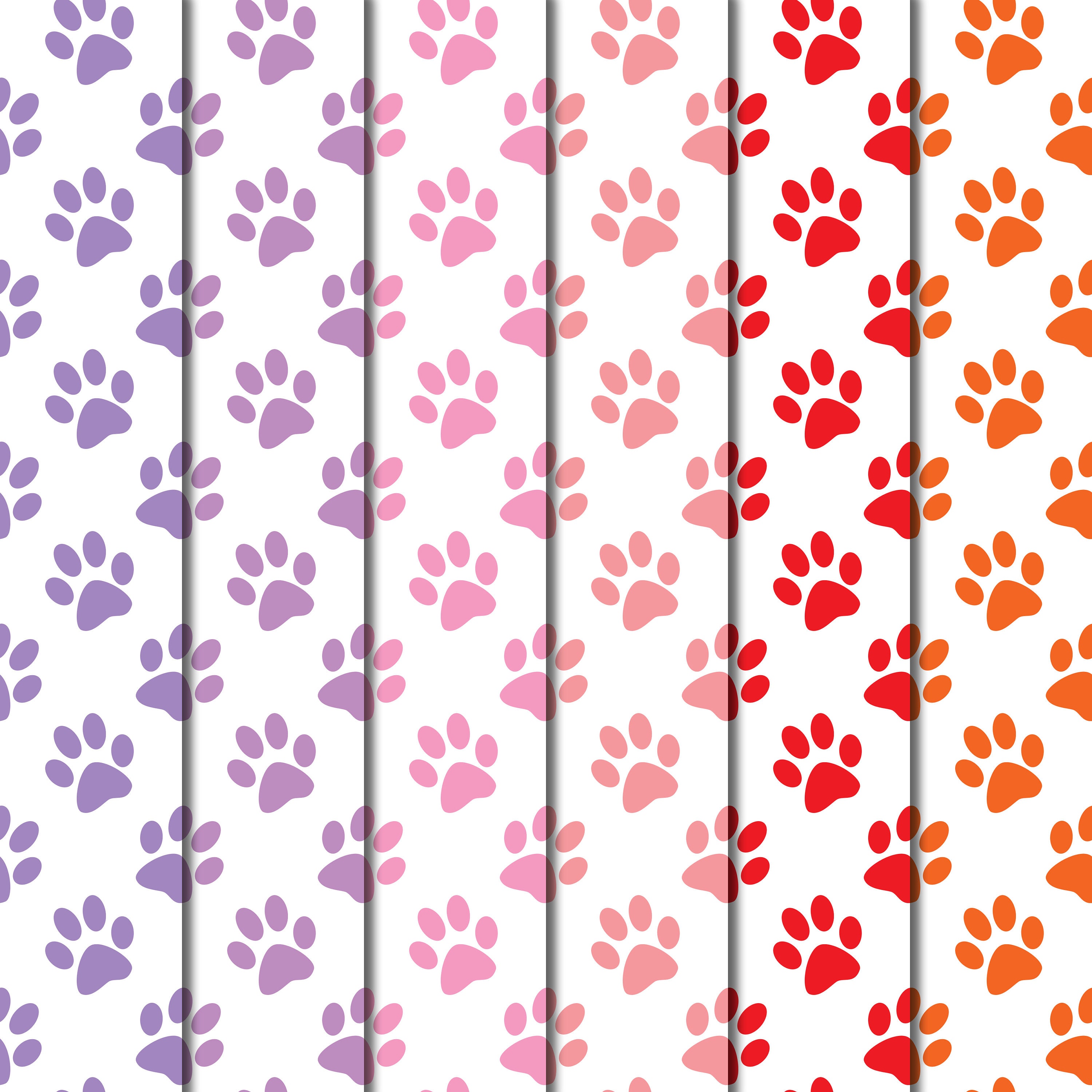 Pastel and Bold Color Paw Print Digital Paper, Background, Wrapping ...