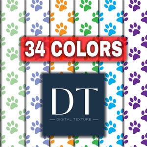 Pastel and Bold Color Paw Print Digital Paper, Background, Wrapping ...