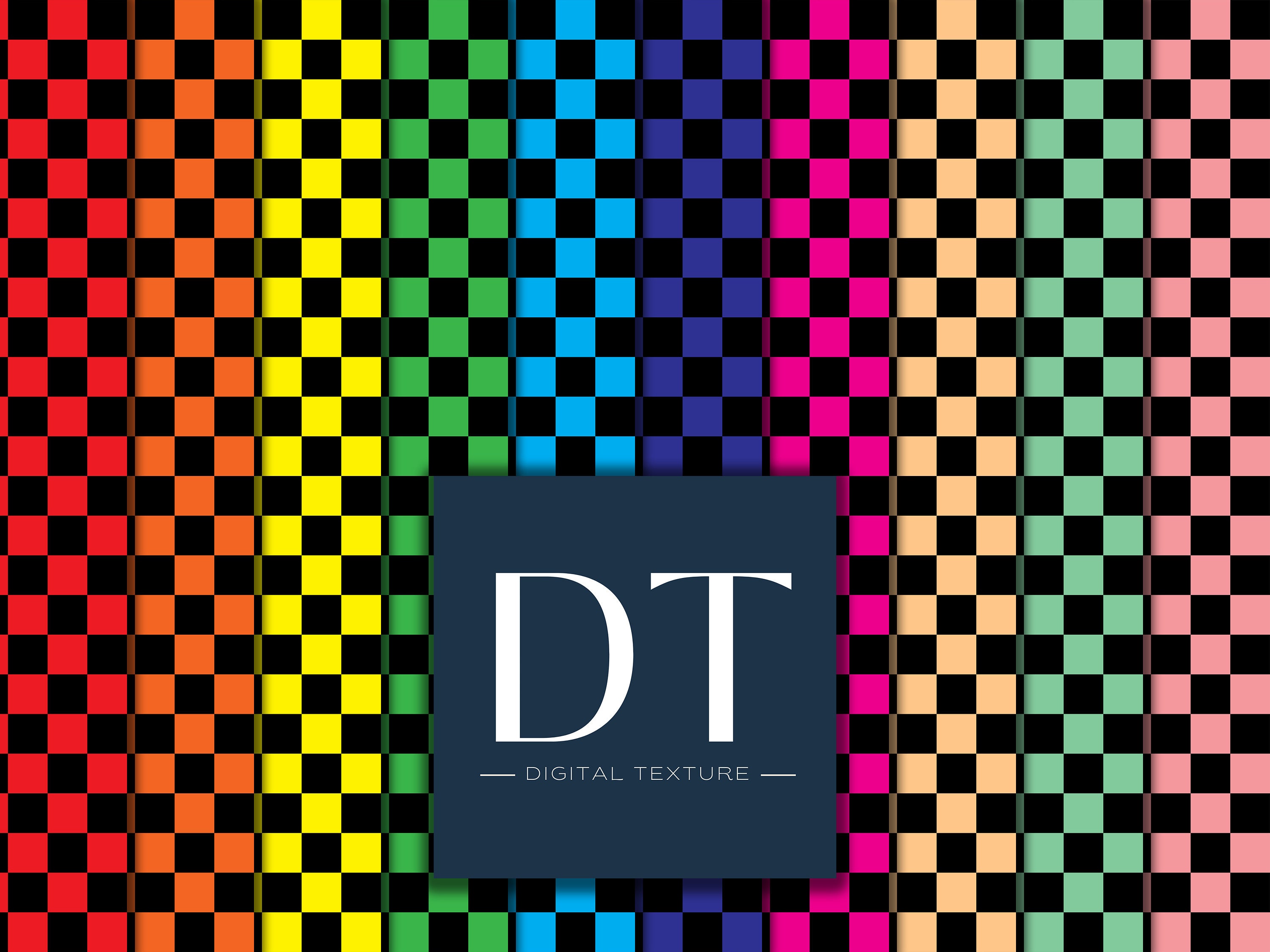 Checkered Pattern Bold and Pastel Colors on Black Digital - Etsy