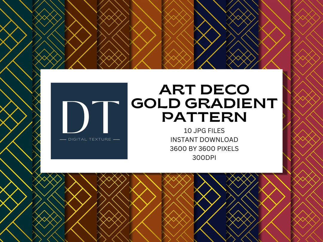Art Deco With Gold Gradient on Luxury Colors, Digital Paper, Instant ...