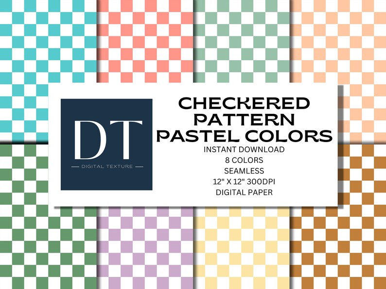 Checkered Pattern, Pastel Colors, Digital Paper, Instant Download ...