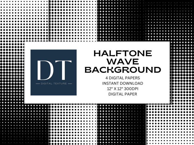 Halftone Wave Background, Digital Paper, Backdrop, Texture, Instant ...
