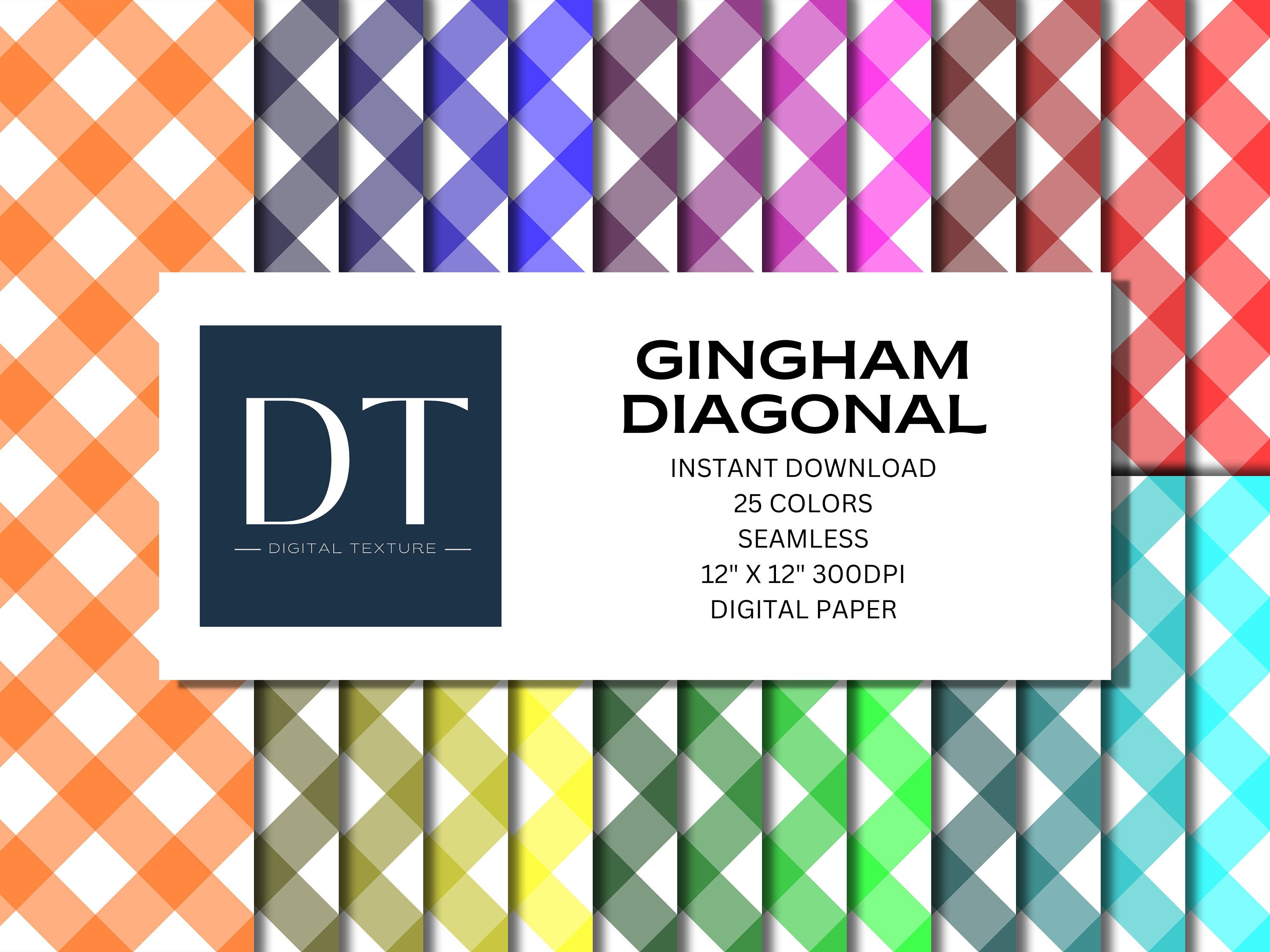Gingham Diagonal Digital Paper, 25 Colors, Instant Download, Seamless ...