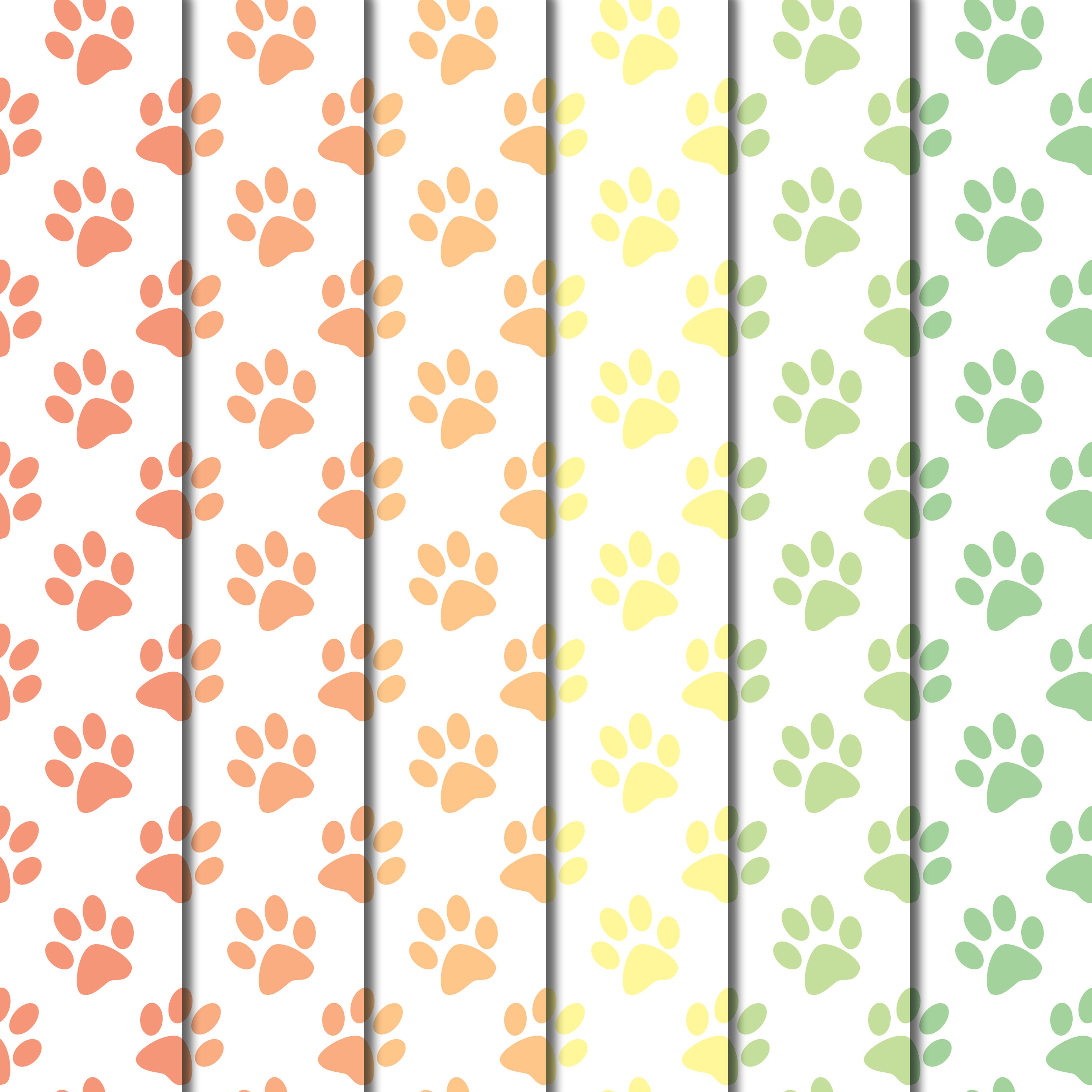 Pastel and Bold Color Paw Print Digital Paper, Background, Wrapping ...