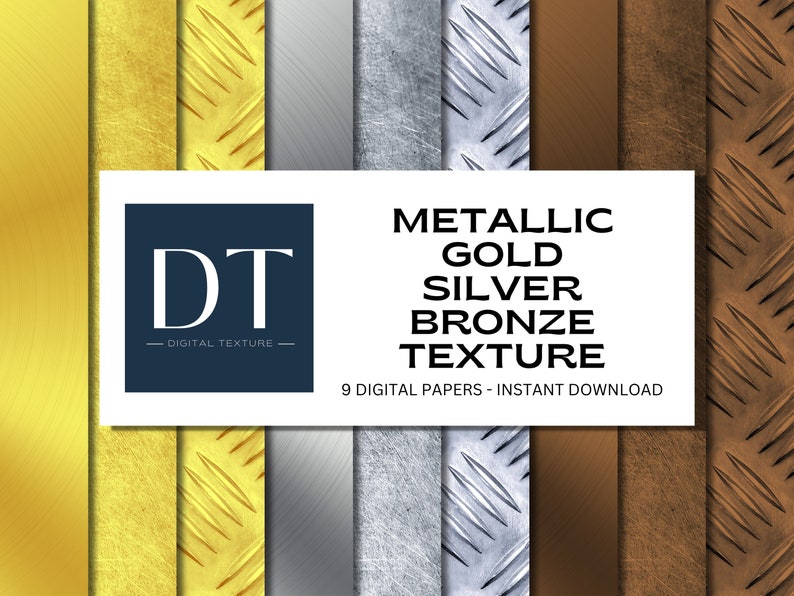 Metallic Gold Silver and Bronze Textures, Digital Paper, Instant ...