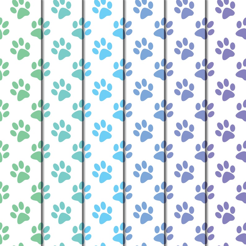 Pastel and Bold Color Paw Print Digital Paper, Background, Wrapping ...