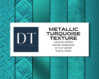 Turquoise Metallics Digital Paper Brushed Metal Brass Blue Teal Digital ...