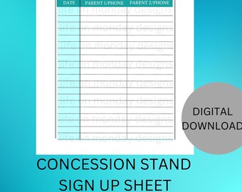 EDITABLE Concession Stand Sign up Sheet Digital Download - Etsy