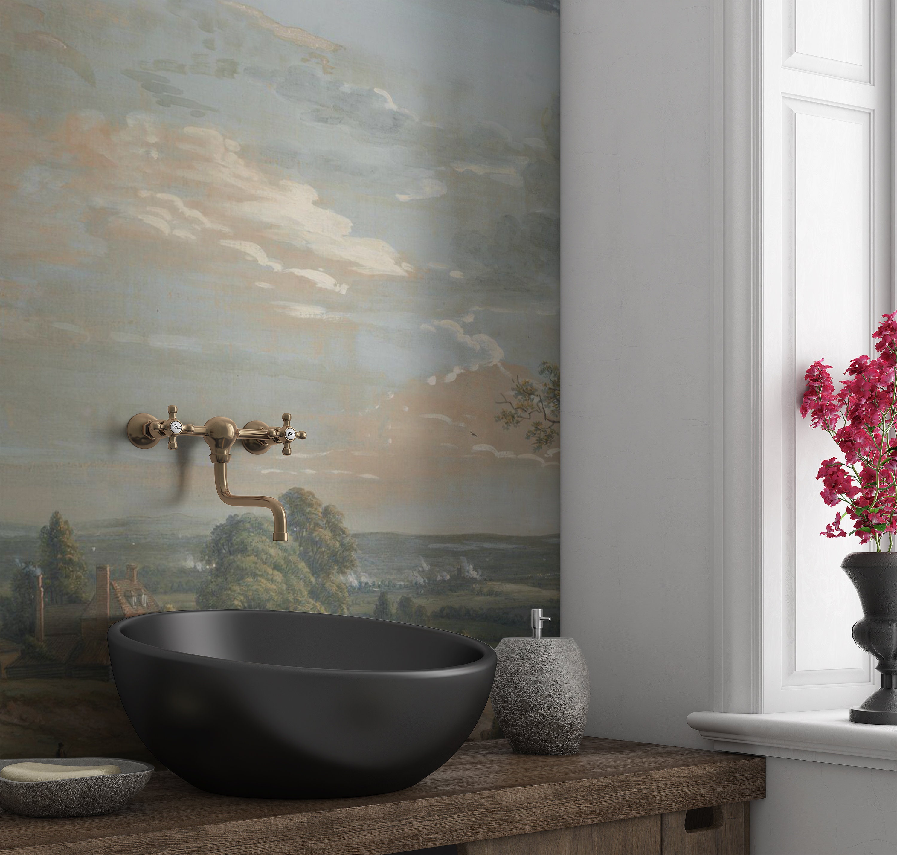 Modern Soft Scenic Peel and Stick Wallpaper Mural Bathroom - Etsy