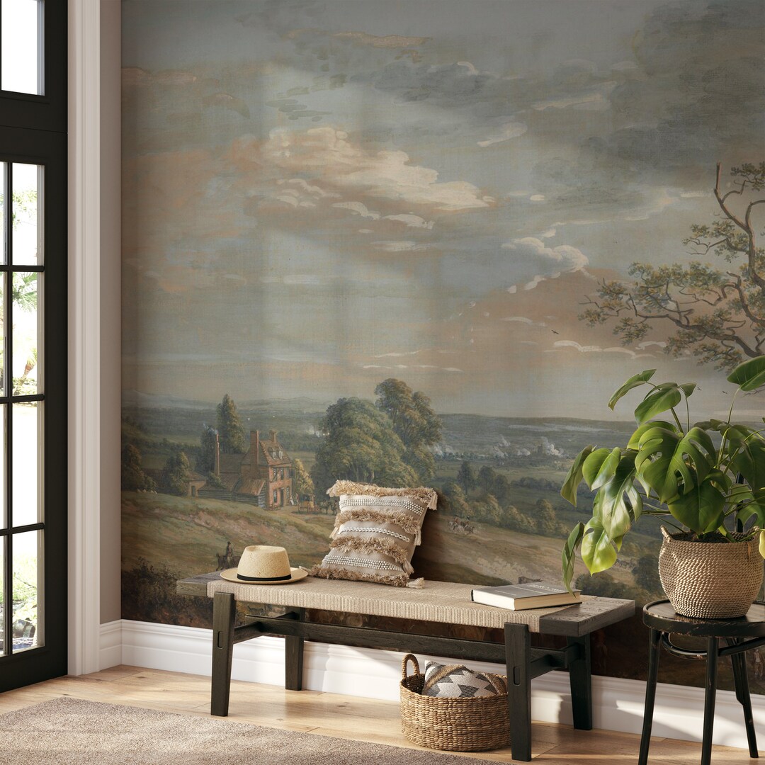 Modern Soft Scenic Peel and Stick Wallpaper Mural Bathroom, Vintage ...