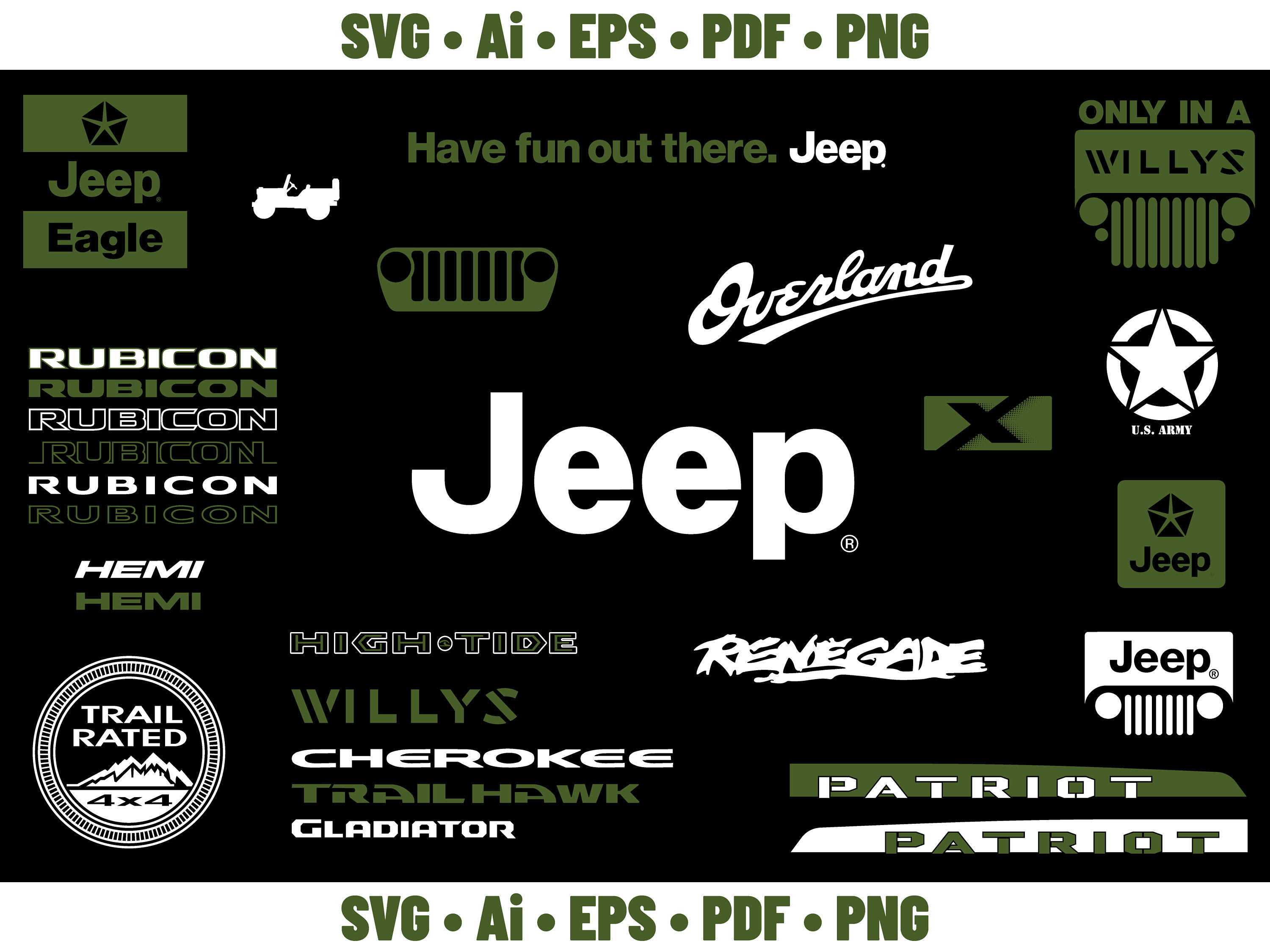 Collection of Vector Logos for Jeep, Jeep Vector Logo Set, Logo Set, for Jeep, Jeep Eagle ...