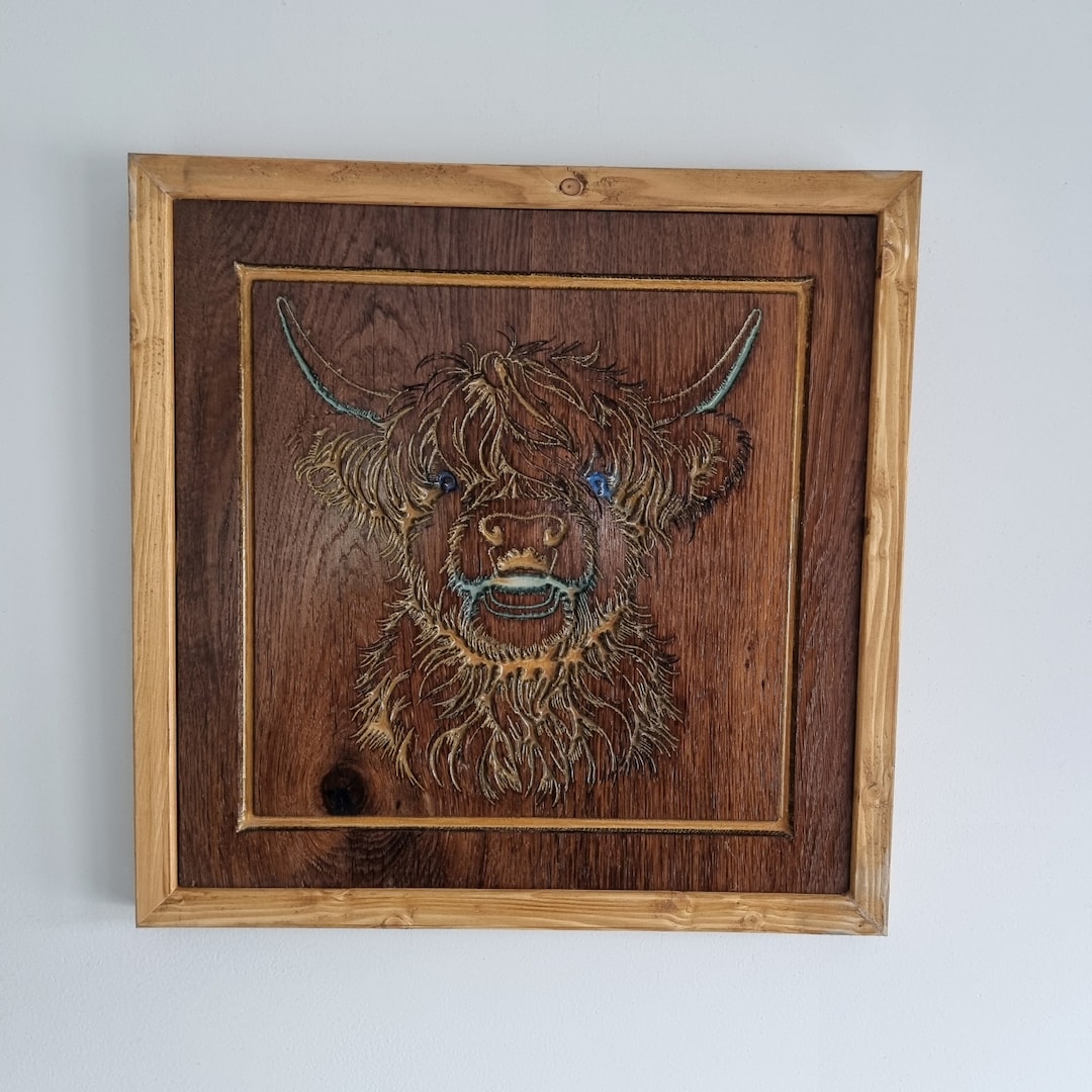 Rustic Highland Cow Wall Art | Vibrant Resin Inlay & Reclaimed Wood ...