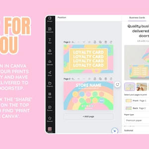Cute Pastel Loyalty Card Template - Customer Punch Stamp Card - Edit in ...