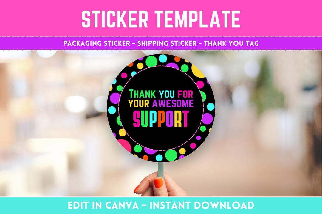 Colorful Thank You Sticker Template - Label Template for Fun Packaging ...