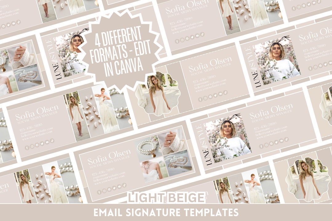 Boho Email Signature Bundle - Set of 4 Editable Peach Email Templates ...