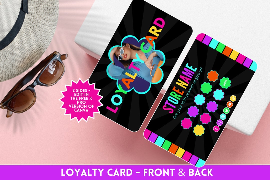 Neon Loyalty Card Template Customer Punch Stamp Card Edit in Canva ...